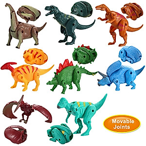 JOYIN 8 PCs Easter Prefilled Hatching Eggs Filled with Deformable Transforming Dinosaur with Movable Joints for Easter Basket Stuffers, Easter Theme Party Favors, Classroom Prize Supplies