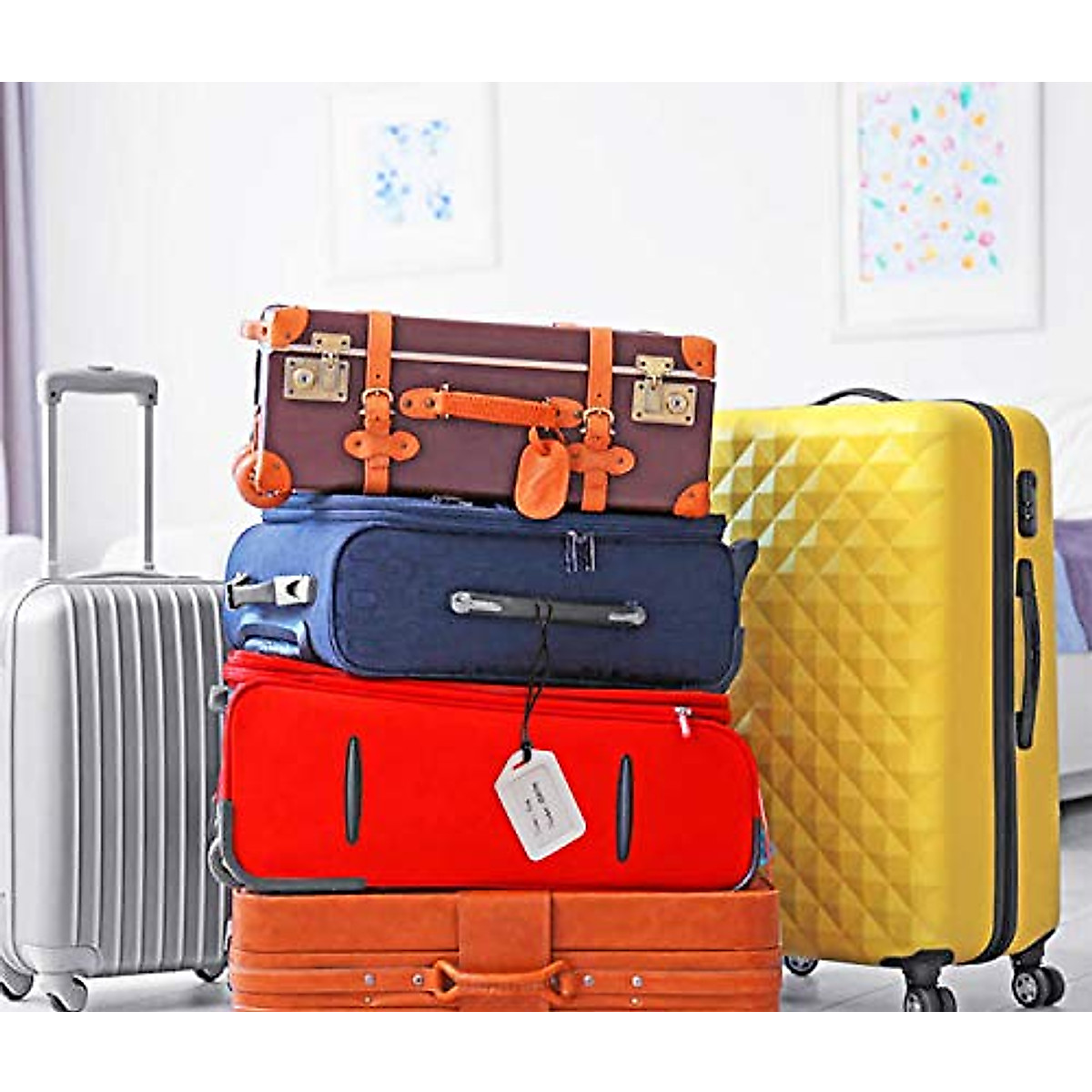 Mini Skater 6.7 inch/17cm Premium Plastic luggage Tag Loop Travel Bag Identification Tag PVC Name ID Card Worm Loop Strap for Luggage Bag ID Tag (Black,50Pcs)