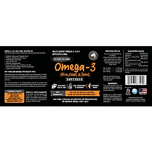 100% Pure Omega 3 Fish Oil Soft Gels for Dogs - Organic Skin, Coat & Joint Supplement - Boost Joint Health, Anti-Shedding & Itch Relief - Ideal for Medium to Large Dogs