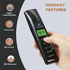 Amplim Baby Thermometer | 3-in-1 Infrared Thermometer for Ear, Forehead & Touchless, FSA/HSA Eligible Accurate Fever Thermometer for Baby, Infants, Toddlers, Kids & Adults | Black Base Stand & Clock