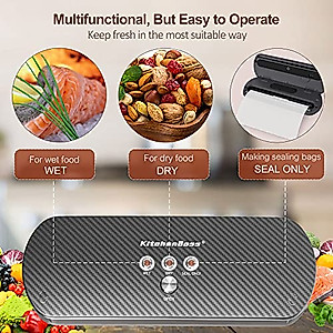 KitchenBoss Food Vacuum Sealer Machine: Vacuum Sealing System for Foods, Automatic Kitchen Vac Sealer Machines, Dry and Moist Food Storage Preservation