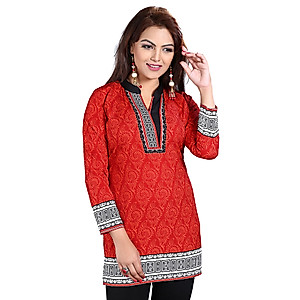 Maple Clothing Women's Kurta Kurti Top Tunic Printed from India (Red, 5XL)