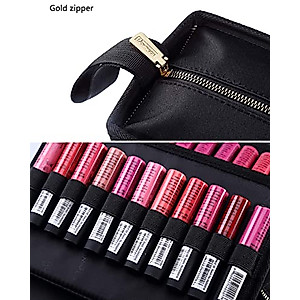 ROWNYEON Lipstick Organizer Case Lipstick Holder 67 Slots Portable Lipstick Bag Travel Makeup Bag Cosmetic Case Large Capacity Lipstick Carrying Case Makeup Artist Lip Gloss Storage Bag -Black