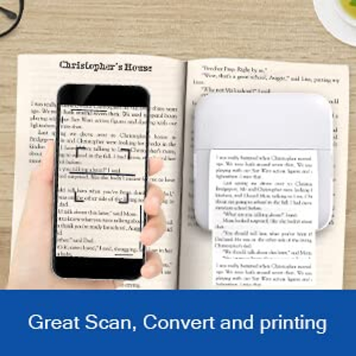 Mini Printer Portable Bluetooth-compatible Photo Printer with 10 Rolls Paper, Inkless Pocket Printer for iPhone Thermal Sticker Maker Machine Label Printer for Receipt Picture Notes Study Home Office