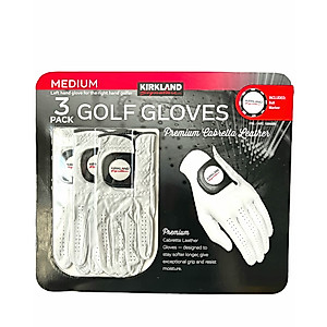 Kirkland Signature Men's Golf Gloves Premium Cabretta Leather, Medium, 3 Pack