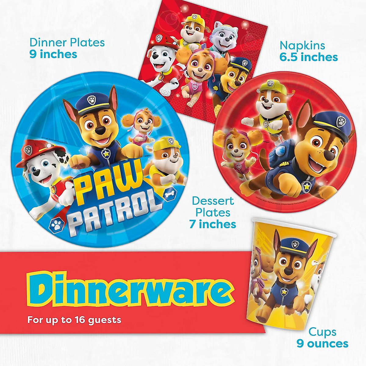 Paw Patrol Party Supplies and Decorations, Paw Patrol Birthday Party Supplies, Serves 16 Guests, Officially Licensed with Table Cover, Banner Decor, Plates, Napkins & More