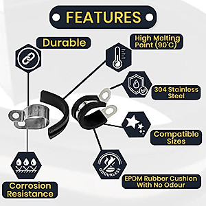 Brexxty 52 PCS Cable Clamps Assortment kit—304 Stainless Steel Wire Clamps of 6 Sizes—1/4" 5/16" 3/8" 1/2" 5/8" 3/4"—To Bundle, Clamp, & Protect Wires, Pipes, & Cables