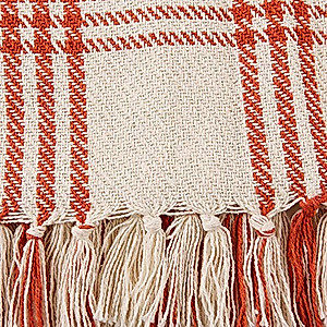 DII Modern Farmhouse Plaid Collection Cotton Fringe Throw Blanket, 50x60, White/Vintage Red