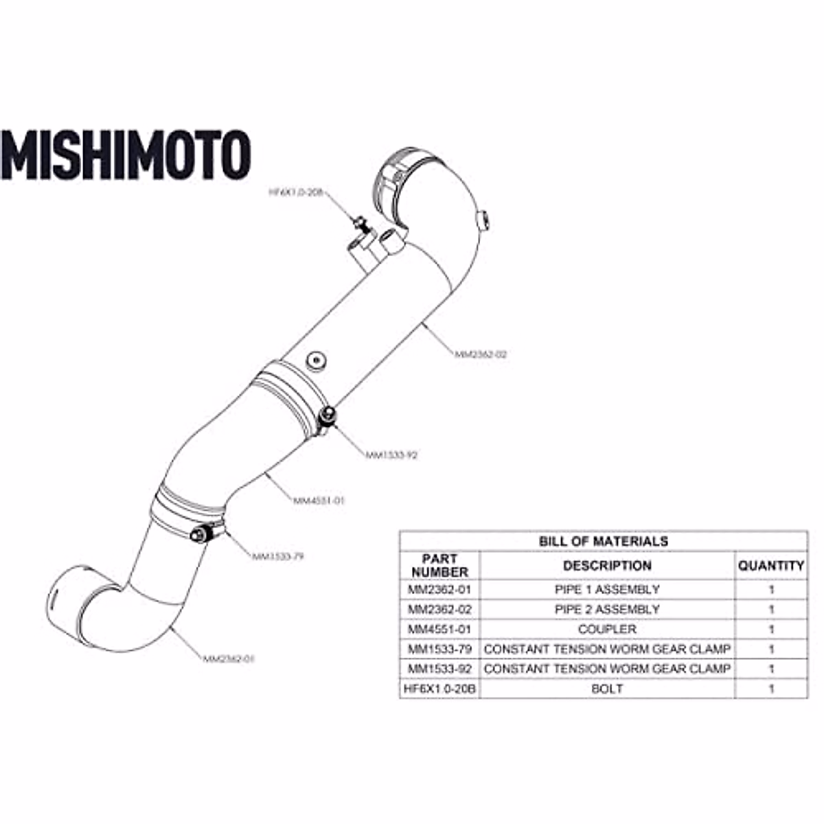 Mishimoto MMICP-SUP-20BK Performance Charge Pipe, Compatible With Toyota Supra GR 3.0L 2020+, Micro-Wrinkle Black