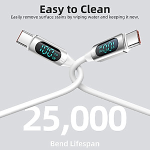 6.6FT 100W USB C Cable 6FT USB C to USB C Cable PD Fast Charging Silicone Type-C Cable with LED Display for MacBook Pro 13 16 MacBook Air 13 15