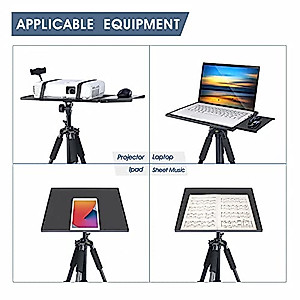 Klvied Universal Projector Tripod Stand - Laptop Tripod Stand with Removable Mouse Tray and Gooseneck Phone Holder, Laptop Floor Stand Adjustable 17.6 to 51.4 Inch, Projector Stand for Stage, Studio