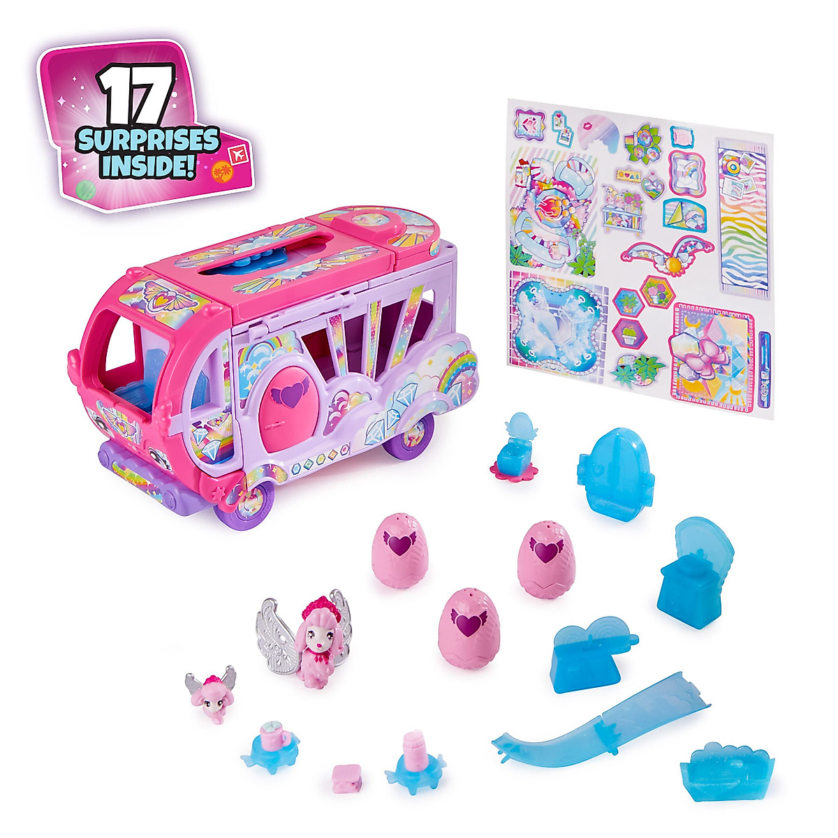 Hatchimals CollEGGtibles, Transforming Rainbow-Cation Camper Toy Car with 6 Exclusive Characters, 10 Accessories, Kids Toys for Girls Ages 5 and up