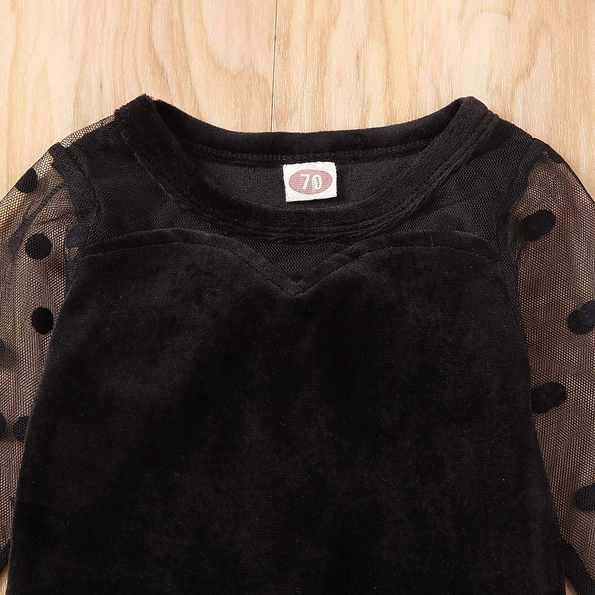 Hebuket Toddler Baby Girl Velvet Romper Long Sleeve Lace One Piece Jumpsuit Spring Solid Net Yarn Velour Bow-knot Bodysuit (Black, 12-18 Months)