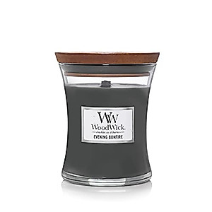 WoodWick Ellipse Scented Candle, Evening Bonfire, 16oz | Up to 50 Hours Burn Time, Gray & Evening Bonfire Medium Hourglass Candle, 9.7 oz.