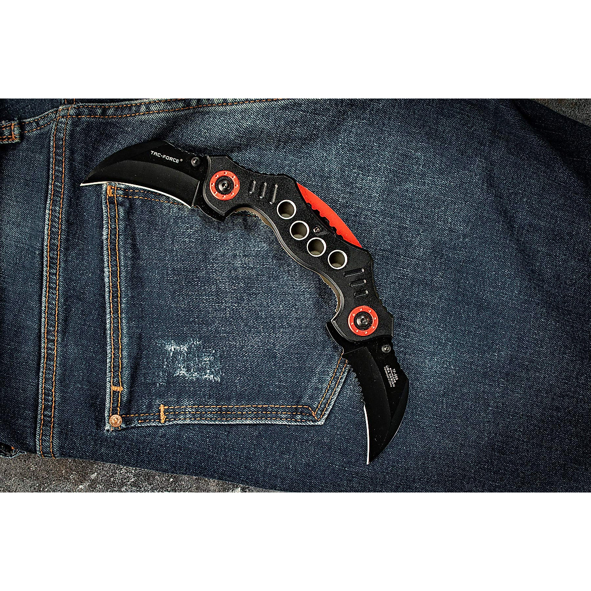 TAC FORCE Spring Assisted Folding Pocket Knife – Dual Black Stainless Steel Hawkbill Blades, Black Aluminum Handle w/ Red Accents and Pocket Clip, Tactical, EDC, Rescue - TF-669BK