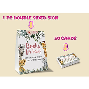 Yuansail Book Request For Baby Shower, books for baby cards, 1 Sign & 50 Cards Per Pack €“ (bb002-book)