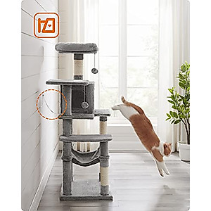Feandrea Cat Tree, Cat Tower, Cat Condo with Scratching Posts, Hammock, Plush Perch, Cat Activity Center, Light Gray UPCT161W01