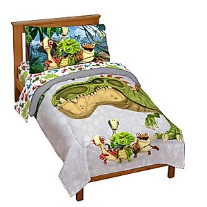 Jay Franco Gigantosaurus 4 Piece Toddler Bed Set – Bed Set Includes Toddler Size Comforter & Sheet Set - Bedding Features Dinosaur Rocky, Bill, Tiny, & Mazu (Official Gigantosaurus Product)