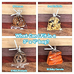 100 Clear Treat & Favor Bags | Ties Included | Great For Cake Pops, Candy, Gifts, Wedding or Party Favors | Food Safe Plastic | Stronger Than Cellophane | 1.5 Mils Thickness | 3" x 4"