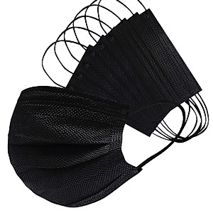 Biwisy 50pcs 3-Ply Disposable Face Mask Breathable Black Masks of 50 PCS Black