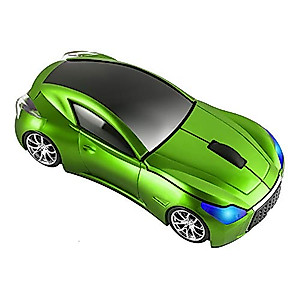 Usbkingdom Cool Sport Car Shape 2.4GHz Wireless Mouse Optical Cordless Mice with USB Receiver for PC Laptop Computer 1600DPI 3 Buttons Green