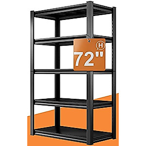 Raybee Storage Shelves 5 Tier Metal Garage Shelving Adjustable Garage Storage Shelves Heavy Duty Shelving Industrial Storage Rack for Garage Pantry Kitchen, 31.5" W x 16.5" D x 72" H Black
