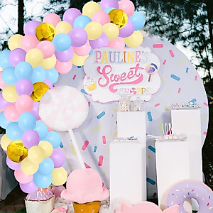 Blue Yellow Pink Purple Balloon Garland Arch Kit, 123PCS Macaron Pink Yellow Blue Purple Pastel Balloons 4D Foil Balloons for Sweet Girls Birthday Bridal Shower Wedding Engagement Party Decoration