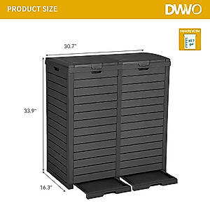 DWVO Outdoor Large Resin Trash Can, 62 Gallon Classified Hideaway Garbage Bins with Dual Lid and Drip Trays for Porch, Backyard, Deck, Patio, Poolside, Easy to Clean, 248 Quart, Black