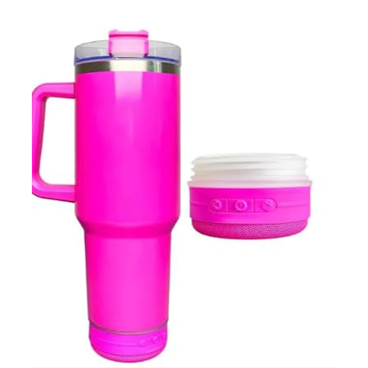 MacTings 40 Oz Bluetooth Tumbler with 5W Stereo Speaker, LED Light Base, Double Wall Vacuum Insulated Tumbler, Sublimation Tumbler Cup with Handle (RosePink)