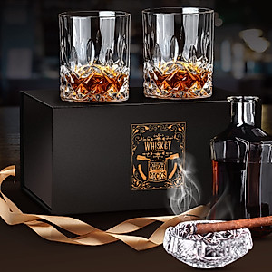 DIOXADOP Whiskey Glasses Set of 2, 10 Oz Old Fashioned Tumblers with 2 Round Big Ice Ball Molds, Bourbon Glasses for Drinking Scotch Whisky Cocktail Cognac Vodka Gift for Men Women at Home Bar