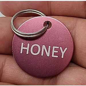 Pet ID Tag Custom for Dog Cat Personalized | Many Shapes and Colors to Choose from | Made in USA | Strong Anodized Aluminum (Circle Pink, Small)