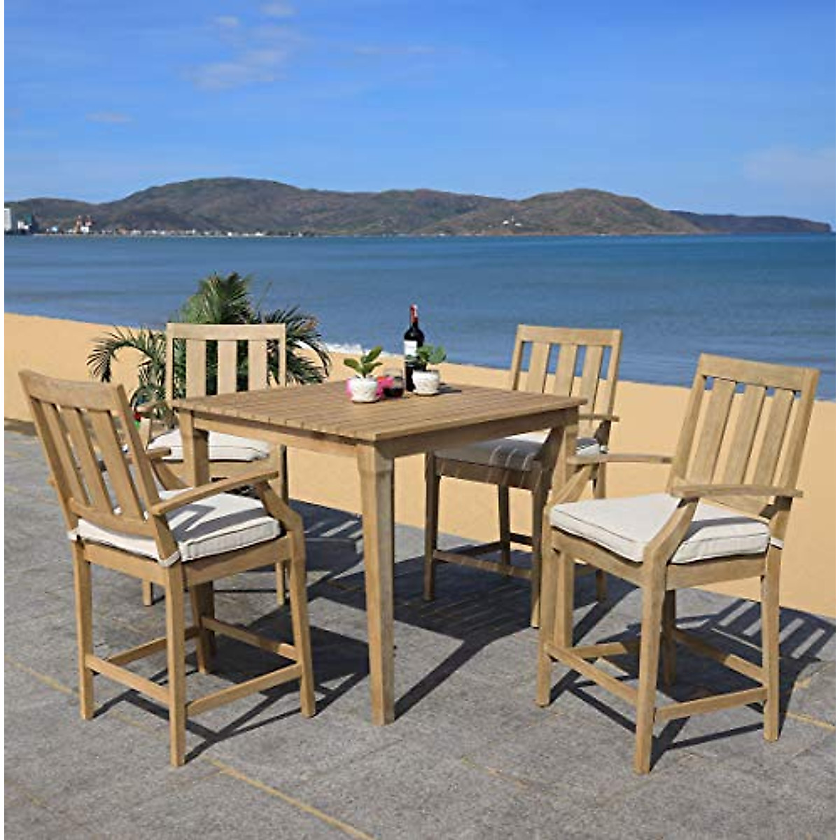 SAFAVIEH Couture Patio San Salvador 37-inch Natural Outdoor Bar Table