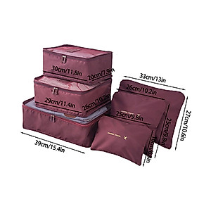 Storage Bags with Shoe Travel Cubes Carry on Packing Luggage Set 6 Organizers Portable Housekepping Packing Room Organizers Boxes for Car Travel Outside Moving Laundry(Burgundy)