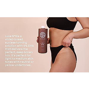 SJOLIE Violet Spray Tan Solution - Luxe 9 - Medium Blend | Sunless Tanning Solution for a Hydrating, Deep Brown Tan - Quart