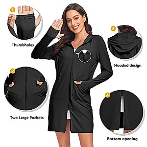 DAYOUNG Women's UPF 50+ UV Sun Protection Long Jacket Full Zip Hoodies Lightweight Hiking Long Sleeve Shirts Outdoor Performance with Pockets Y81-Black-L