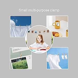 KTOJOY Mini Wooden Clothes Pins, 100 Pack, 1.4 Inch, Mini Natural Birchwood ClothesPins with 33 FT Jute Twine, Heavy Duty Moisture Resistant Clothes Pegs for Craft, Pictures, Arts, Cocktails