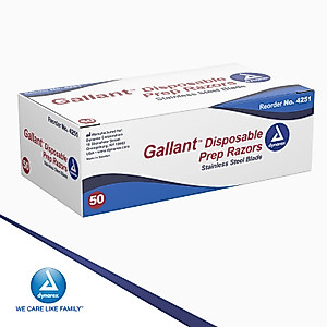 Dynarex Gallant Disposable Prep Razors, Used before ECG and other Procedures, Disposable Razors with Open Design, Ergonomic Surgical Prep Razors, 1 Box of 50 Razors