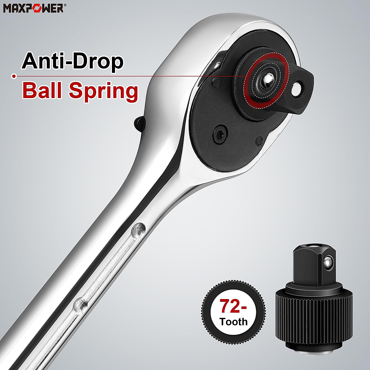 MAXPOWER 1/2-Inch Drive Extendable Ratchet Wrench, 1/2 Inch Drive Ratchet Socket Wrench, Quick Release 72-Tooth Reversible Ratcheting Feature(17 1/8" - 22 5/8" Length)