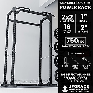 Synergee 2200 Series 81" by 44.5" Power Rack Cage with J-Cups, Safety Arms, Pull Up Bar.
