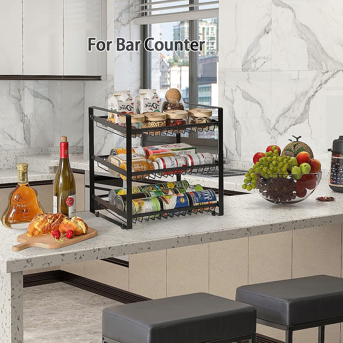 YMYNY 3-Tier Can Rack Organizer, Multifunctional Can Storage Dispenser, Holds Up to 36 Cans, Stacking Rack Holder for Kitchen Cabinets, Countertops, Pantry, Small Spaces, Black, HSR001H