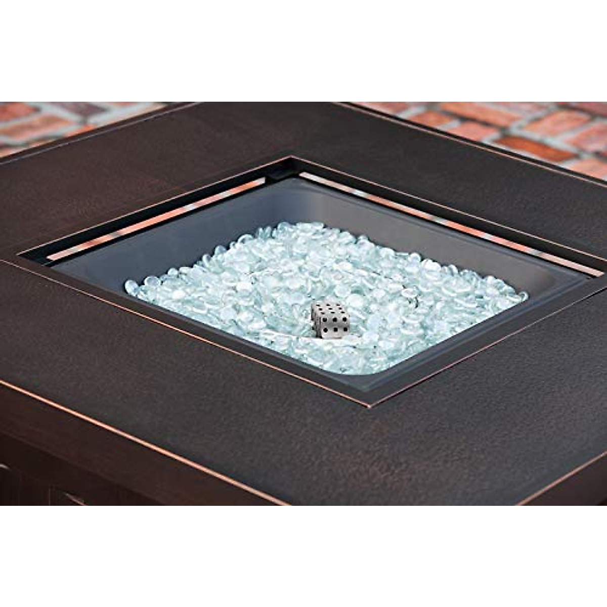 Fire Sense 62572 Armstrong Aluminum Convertible Gas Fire Pit Table 55,000 BTU Outdoor Multi-Functional Fire Pit with Fire Bowl Lid, Nylon Weather Cover & Clear Fire Glass - Bronze Finish - Square
