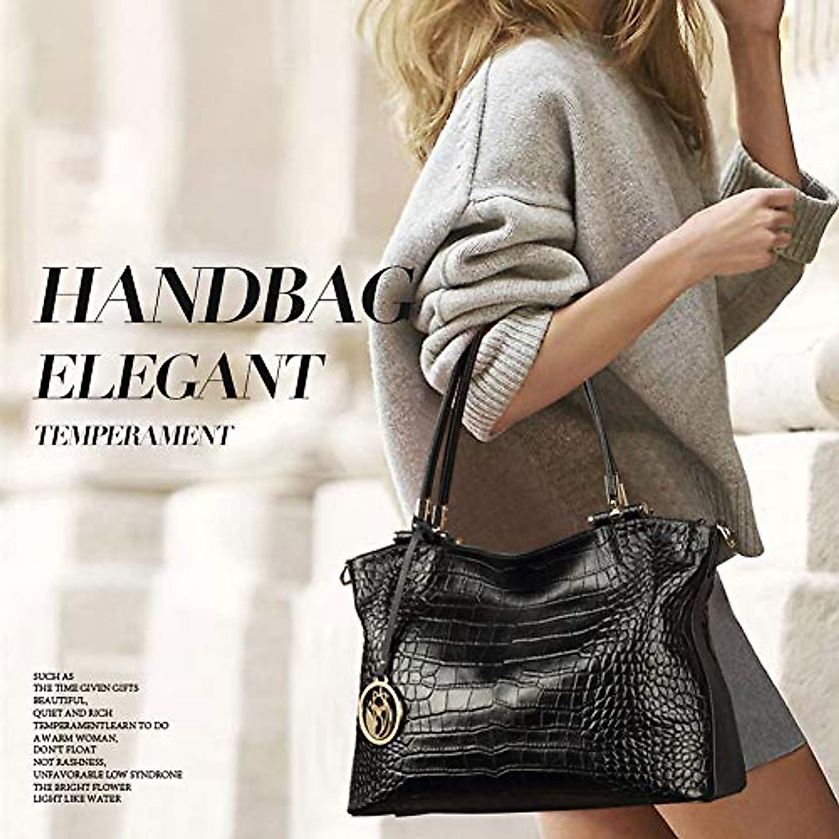 Black Leather Satchel Handbags for Women, Genuine Leather Crocodile Pattern Ladies Alligator Top-handle Bags with Adjustable Shoulder Straps Women's Tote Purses and Handbags Womens Casual Carryalls