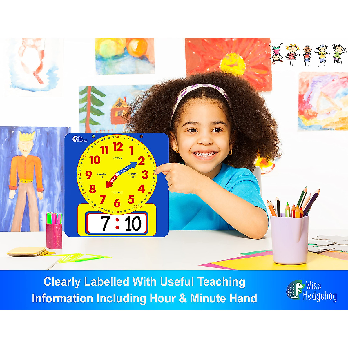 Large Dry Erase Magnetic Teaching Demonstration Clock, Kids Telling Time Learning Clock for Analog and Digital Time, Labelled Minute & Hour Hands, for School Classrooms & Homeschool Supplies