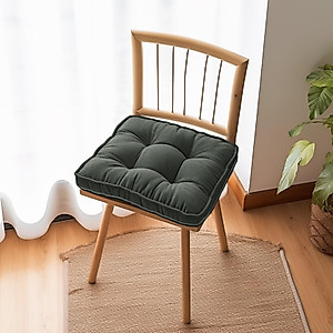 Focuprodu Chair Cushions. 18x18 Inch Thick Soft Chenille Fabric for Patio Chair Cushion. Double-sided Use with Ties for Office/Dining Room/Window (Dark Gray)