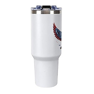 American Flag Bald Eagle Insulated Tumbler with Lid And Straw Stainless Steel Travel Coffee Mug 40oz Deep Blue-style