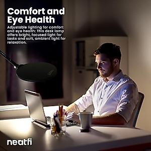 Neatfi Multi-Functional Desk Lamp, Dimmable, 3 Light Modes, 5 Brightness Levels, Zoom/Webcam Light, Touch Controls, USB/Plug Powered, Adjustable Arm (with Phone Holder and Clamp)