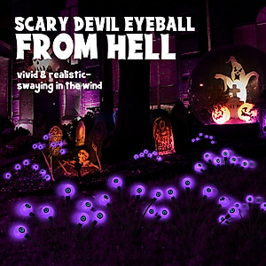 Halloween Decorations Outdoor Solar Lights: 4 Pack 24 LED Scary Eyeballs Purple Halloween Lights, IP65 Waterproof Solar Firefly Halloween Lights for Outside Yard Lawn Patio Pathway Party Garden Decor