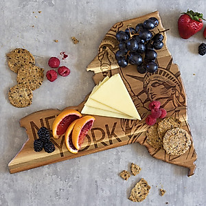 Totally Bamboo Rock & Branch Origins Series New York State Shaped Cutting Board and Charcuterie Serving Tray, Includes Hang Tie for Wall Display