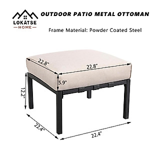 LOKATSE HOME Outdoor Patio Ottoman Metal Footstool with Soft Thick Cushion for Backyard Deck Lawn Garden, Beige