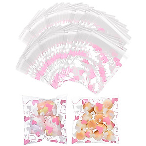 RAYNAG 200 Pcs Resealable Cellophane Bags Self Adhesive Cookie Cello Bags Lovely Heart-shaped Printed Poly Candy Bags for Dessert, Party Treats, Bakery, Candle, Soap, 3.74"x2.75"
